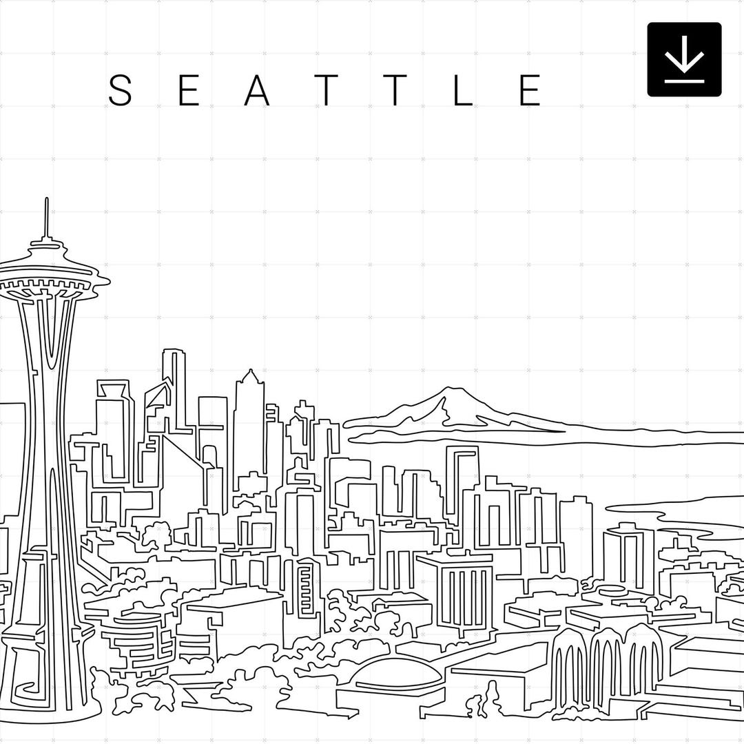 Seattle Skyline Printable Wall Art - Seattle Washington Cityscape ...
