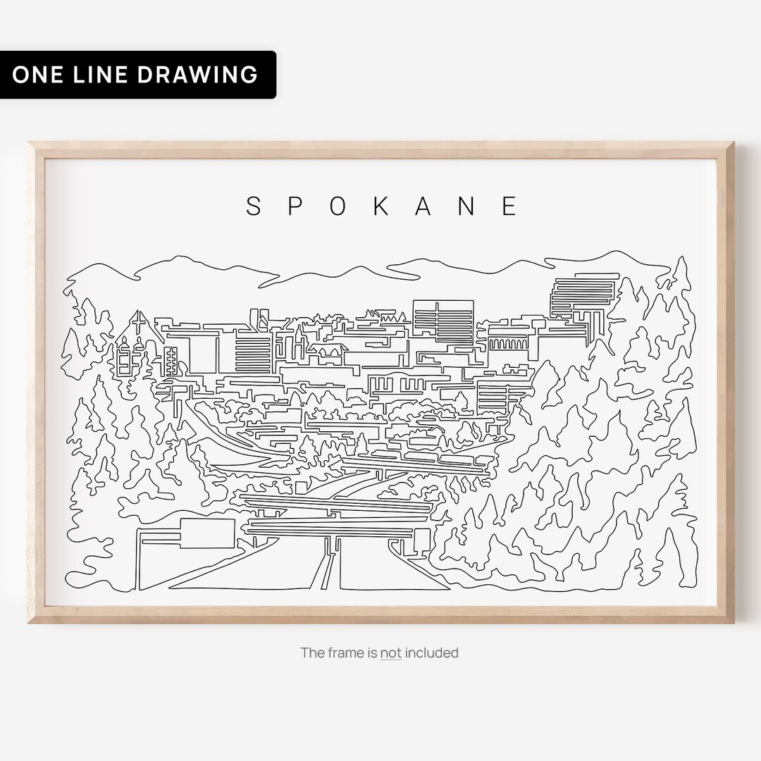 Spokane Wall Art Spokane Skyline Art Print Spokane WA One Line Drawing ...