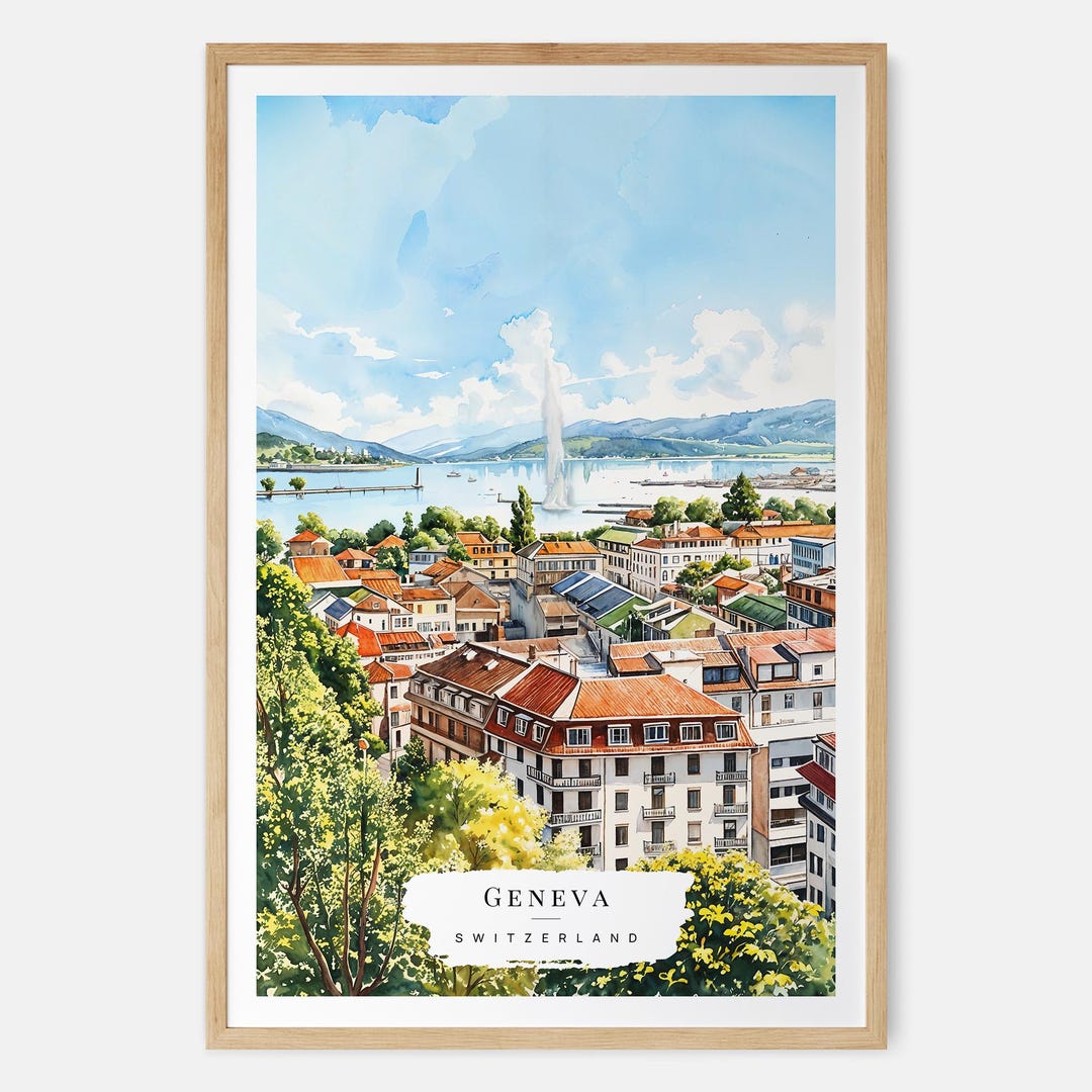 Geneva Art Print, Geneva Watercolor Art, Switzerland Wall Art ...
