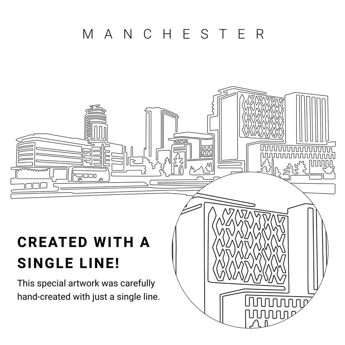 Manchester Printable Wall Art - Manchester Skyline Single Line Art ...