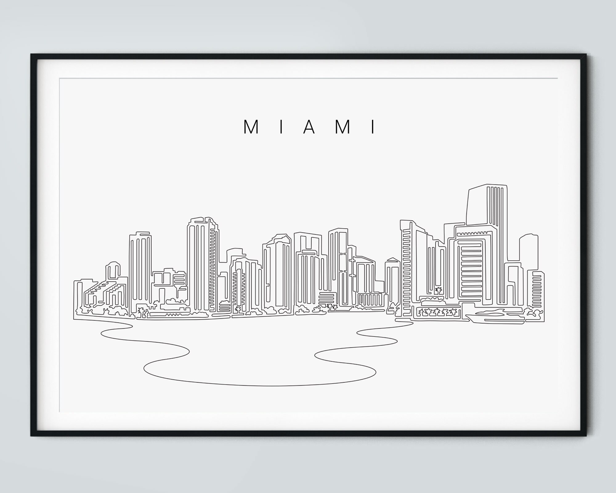 Miami Skyline Wall Art Miami Florida Art Print Miami | Etsy