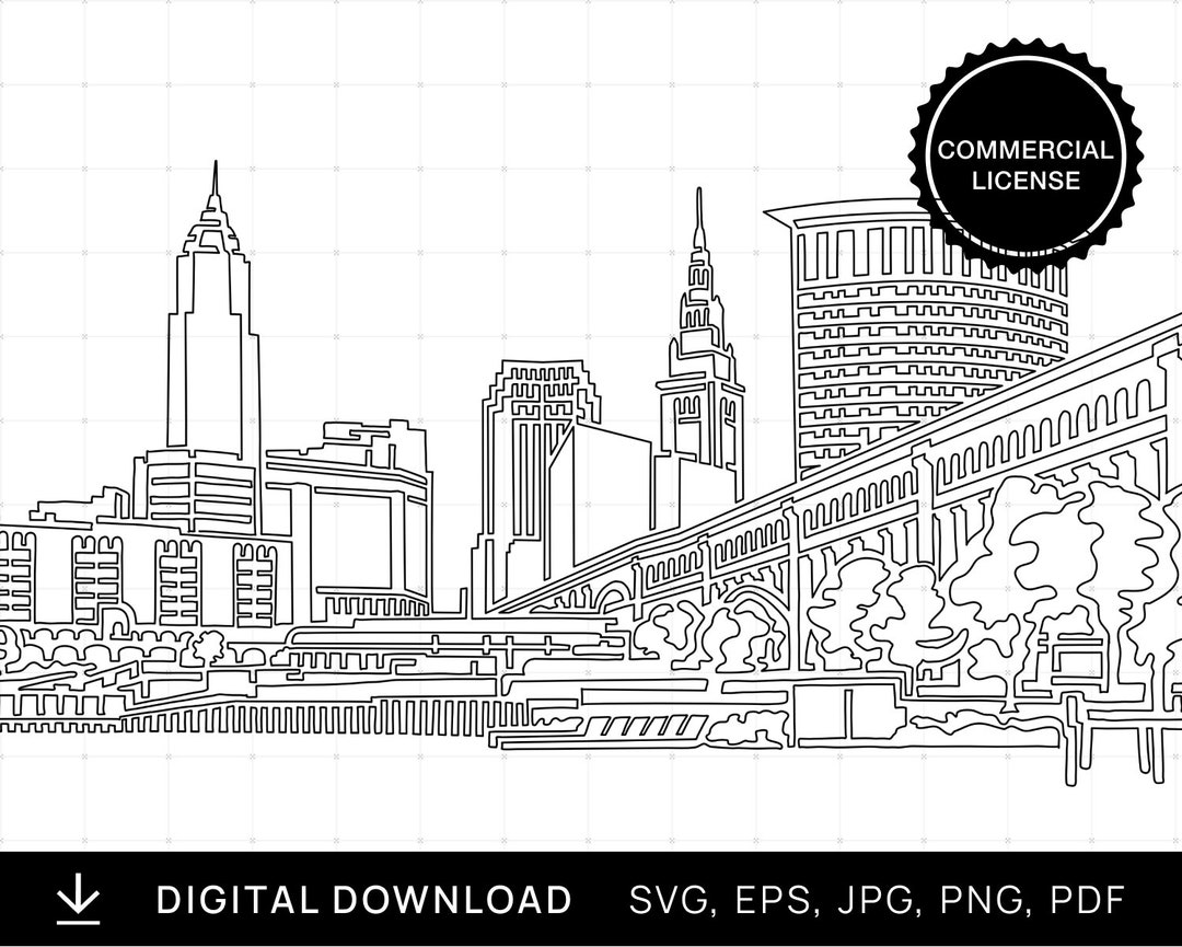 Cleveland Ohio Skyline SVG Printable Wall Art With the Cleveland ...
