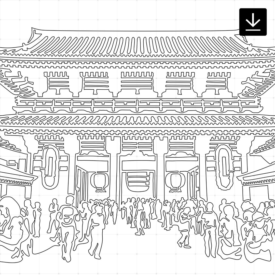 Tokyo Japan Printable Wall Art - Tokyo Sensoji Temple as Single Line ...