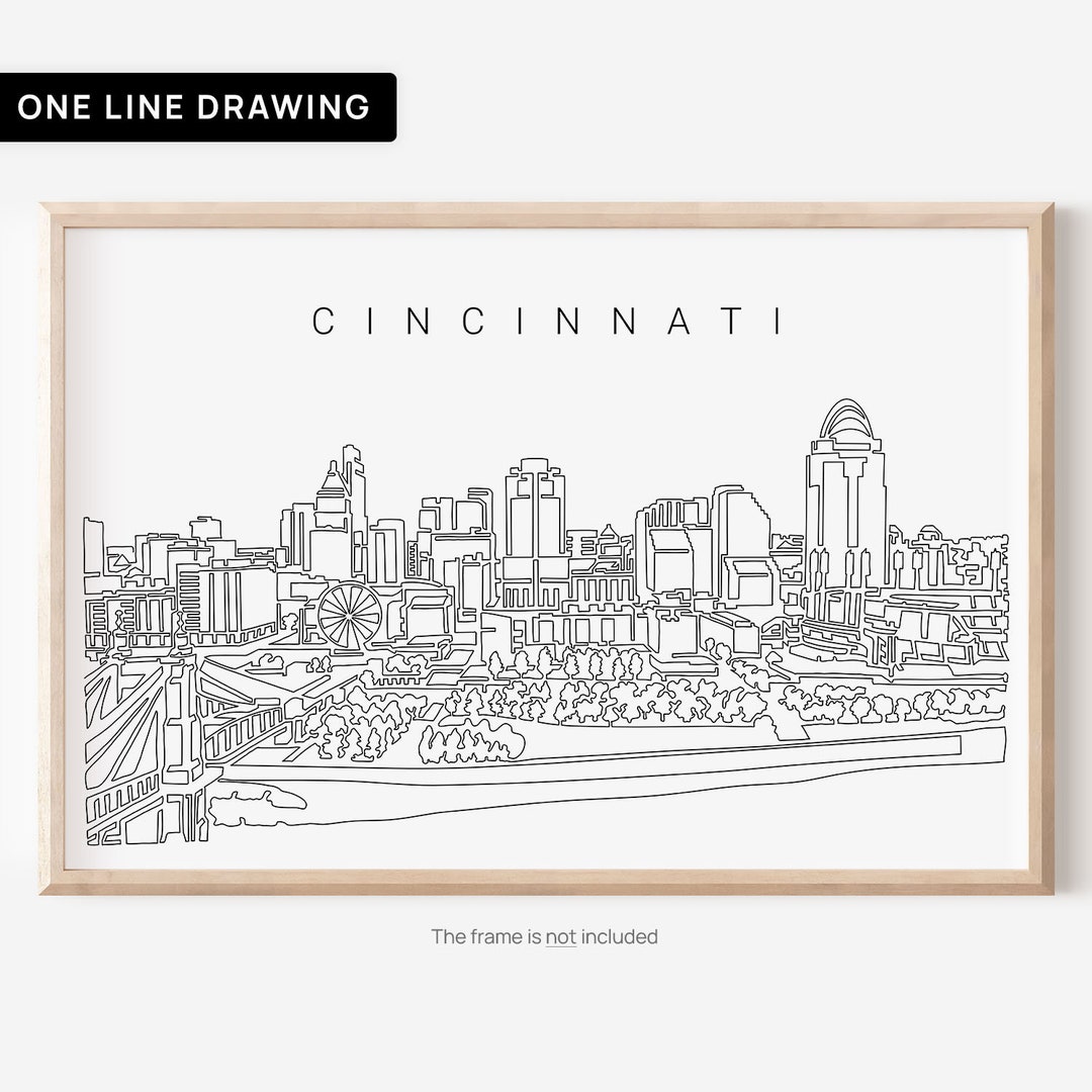 Cincinnati Art Print Cincinnati Ohio Poster With Skyline as One Line ...
