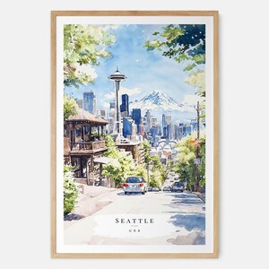Seattle Space Needle Watercolor Art Print - Seattle Wall Art - USA ...