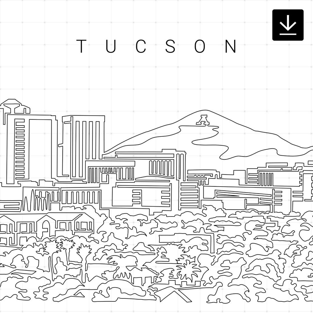 Tucson AZ Printable Wall Art - Tucson Skyline as Single Line Art ...