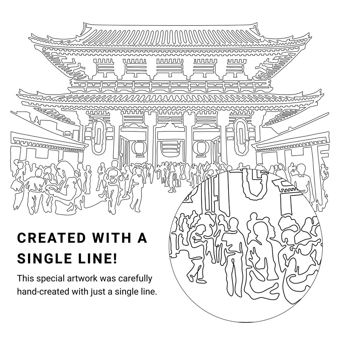 Tokyo Japan Printable Wall Art - Tokyo Sensoji Temple as Single Line ...