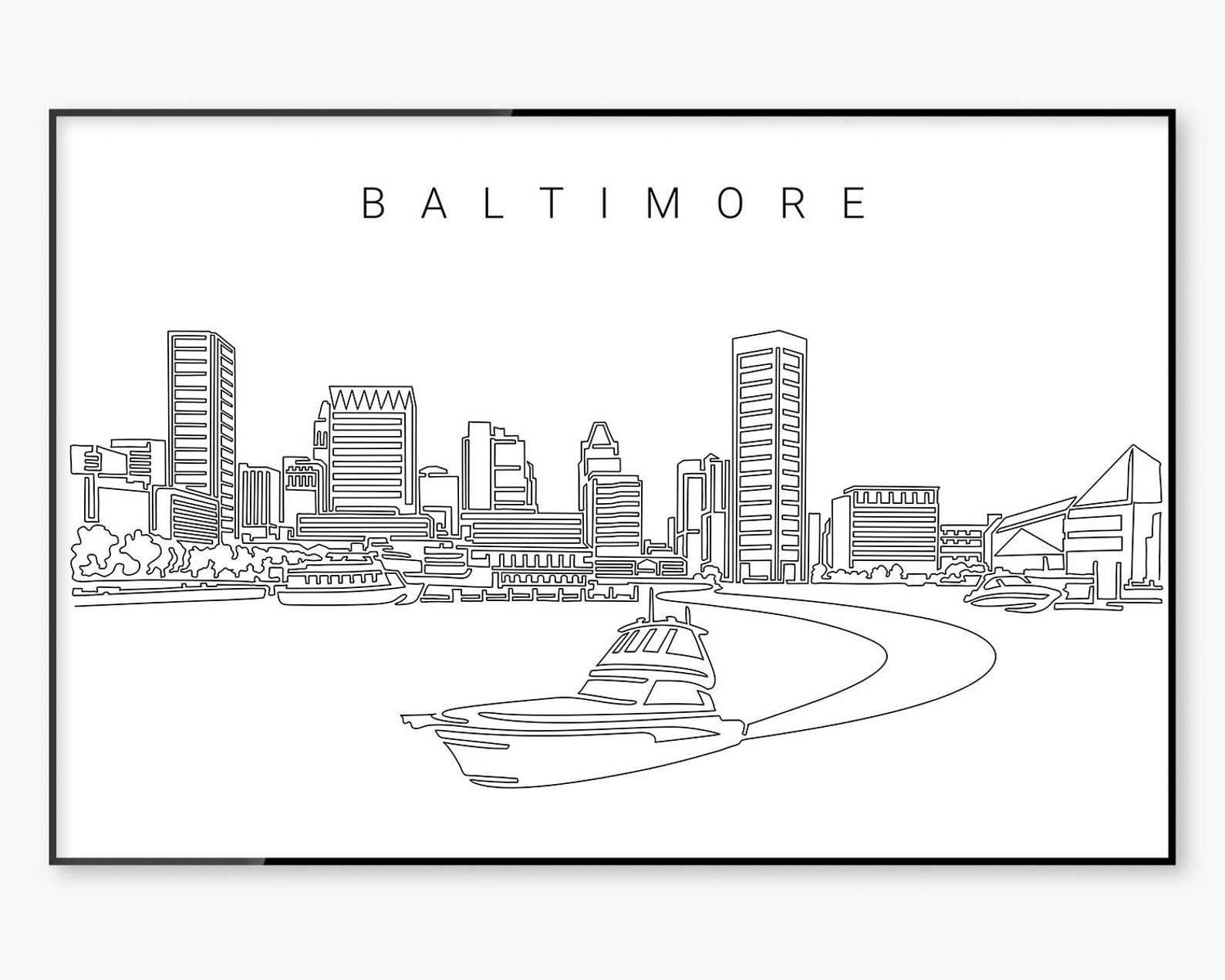 Baltimore Skyline Wall Art as One Line Drawing Baltimore | Etsy