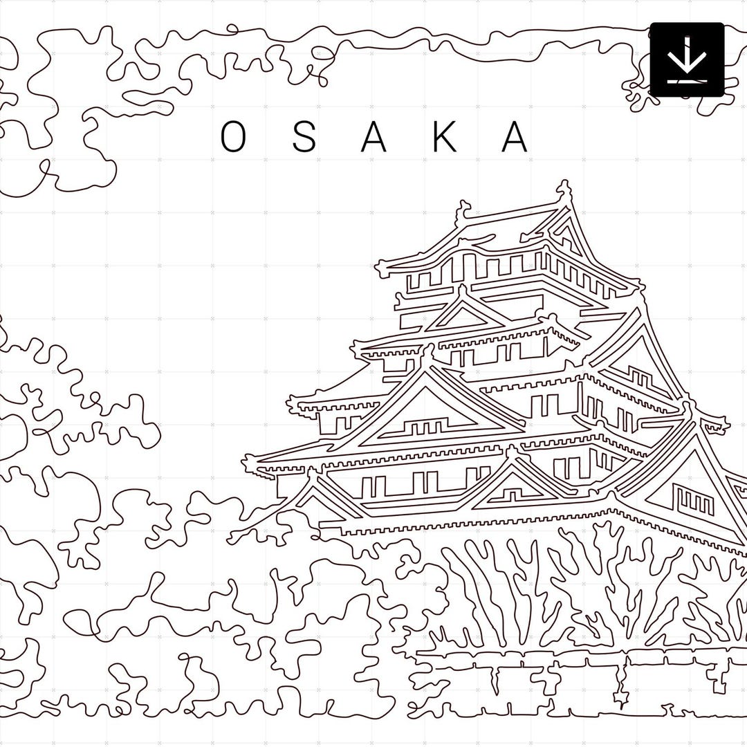 Osaka Japan Printable Wall Art - Osaka Castle Single Line Art - Digital ...