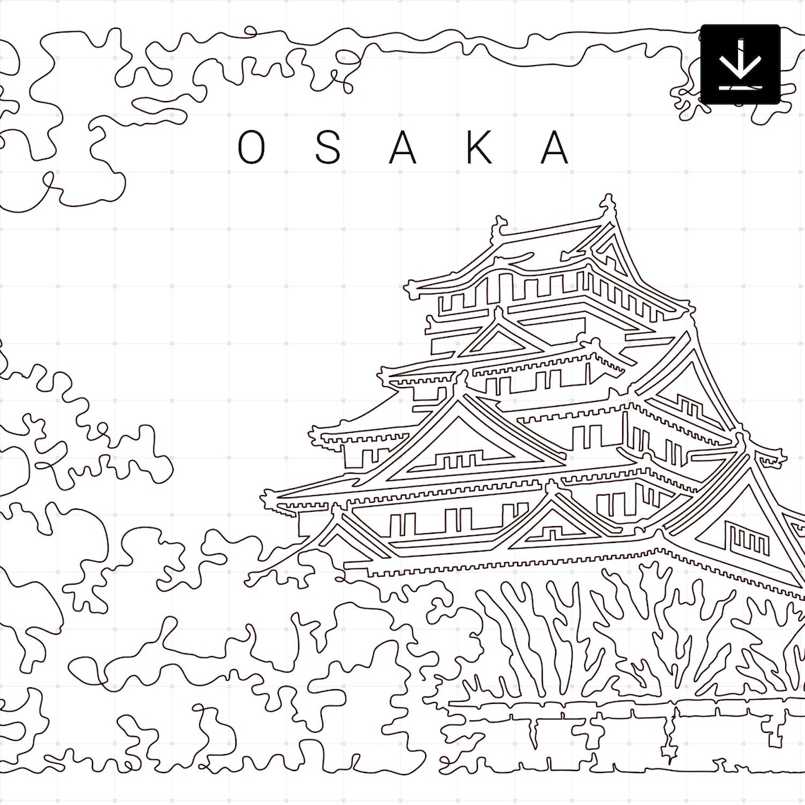 Osaka Japan Printable Wall Art - Osaka Castle Single Line Art - Digital ...