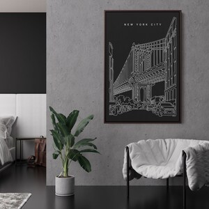 NYC Canvas Wall Art With Manhattan Bridge as One Line Drawing - Great ...