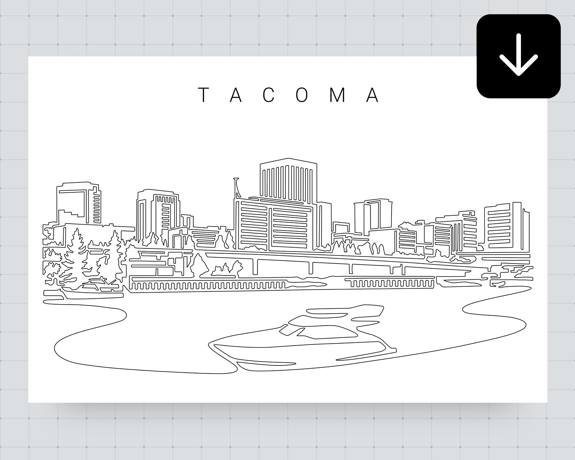 Tacoma WA Skyline SVG as Digital Download Tacoma Art Print | Etsy
