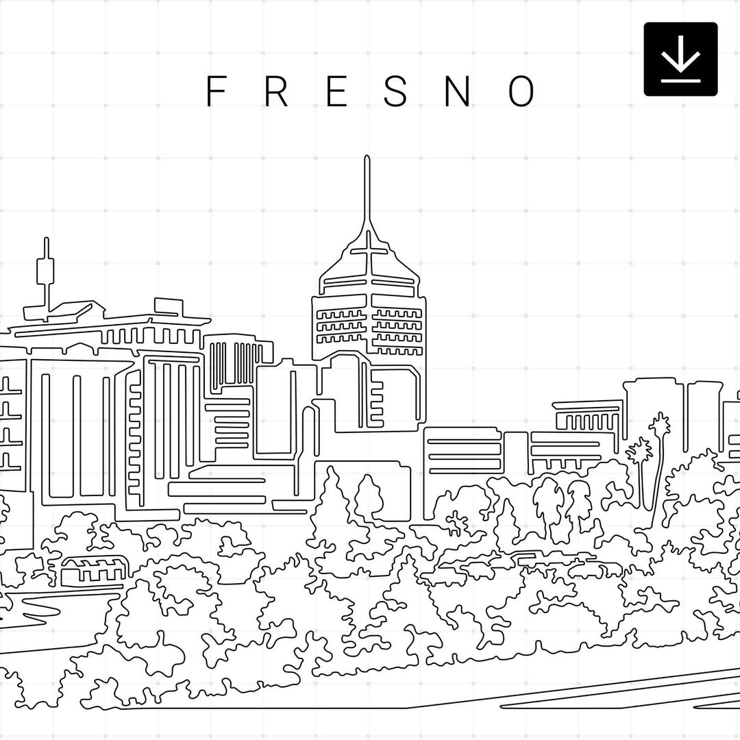 Fresno California Printable Wall Art - Fresno Skyline Single Line Art ...