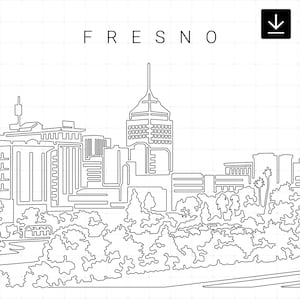 Fresno California Printable Wall Art - Fresno Skyline Single Line Art ...