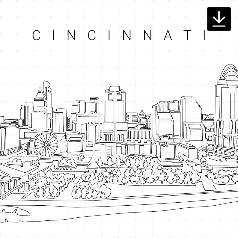 Cincinnati Printable Wall Art - Cincinnati Skyline Single Line Art ...