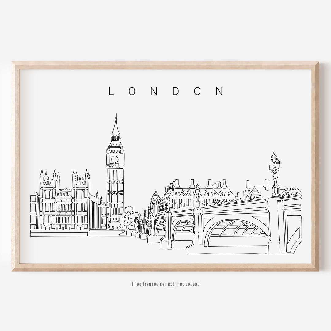 London Art Print With Big Ben Clock Tower as Unique One Line Drawing ...