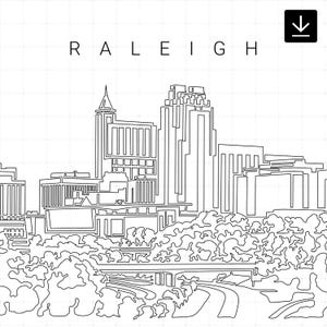 Raleigh NC Printable Wall Art - Raleigh NC Skyline as Single Line Art ...