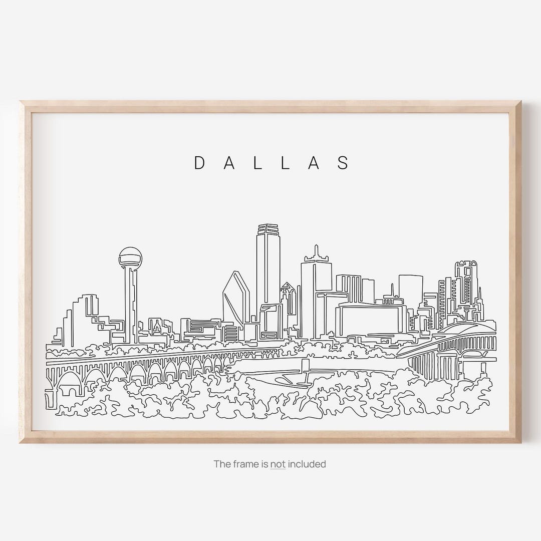 Dallas Art Print - Dallas Texas Wall Art With Skyline One Line Drawing ...