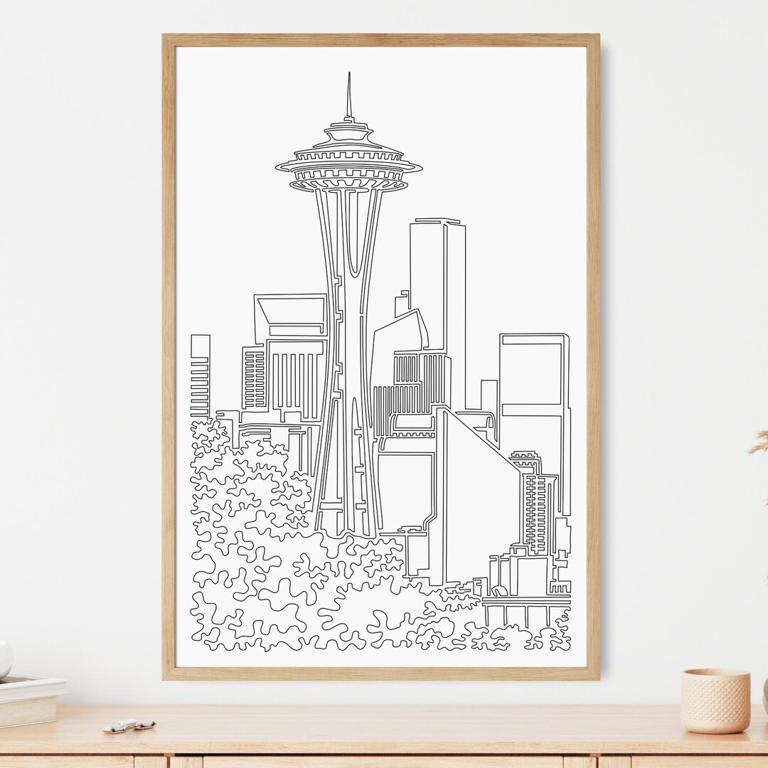 Framed Seattle Skyline Wall Art - Seattle Art Print - Seattle Poster W ...