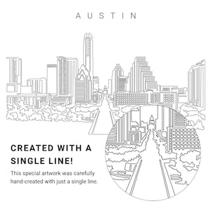 Austin Texas Printable Wall Art - Austin TX Skyline Single Line Art ...