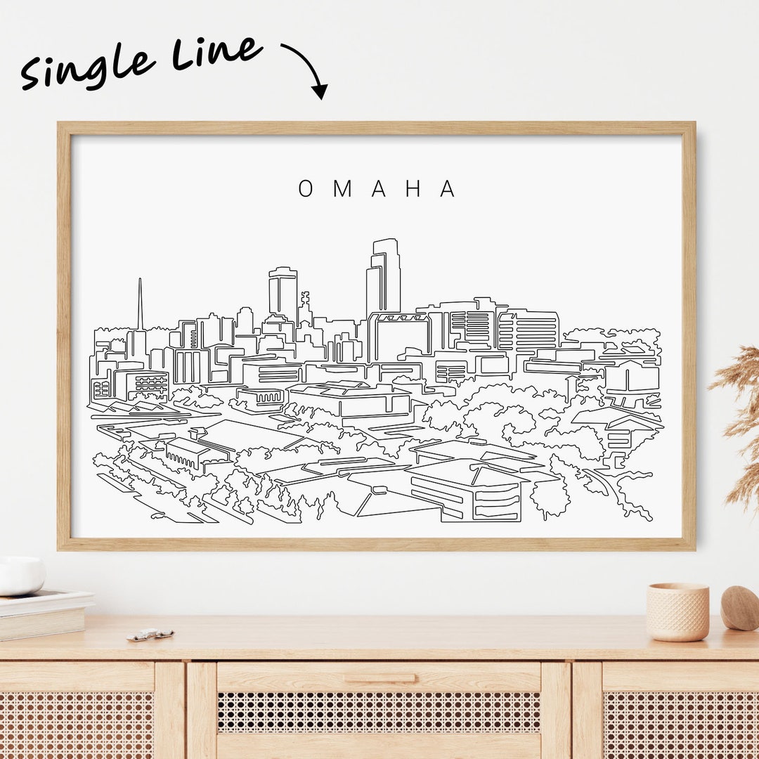 Framed Omaha Skyline Art Print - Omaha Wall Art With Cityscape One Line ...