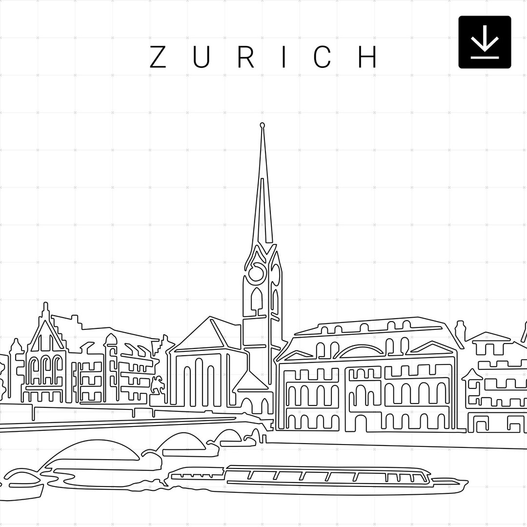 Zurich Printable Wall Art - Zurich Limmat River Single Line Art ...