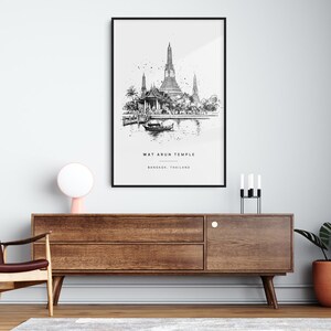 Wat Arun Art Print - Bangkok Thailand Temple Pencil Drawing - Aesthetic ...