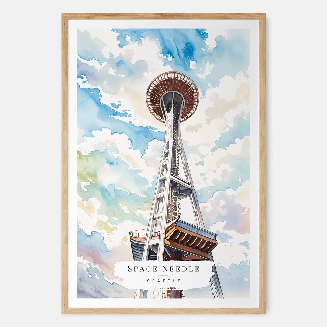 Seattle Space Needle Watercolor Art Print, Seattle Washington Wall Art ...