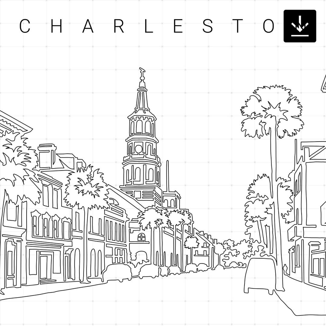 Charleston Printable Wall Art - Charleston SC Single Line Art - Digital ...