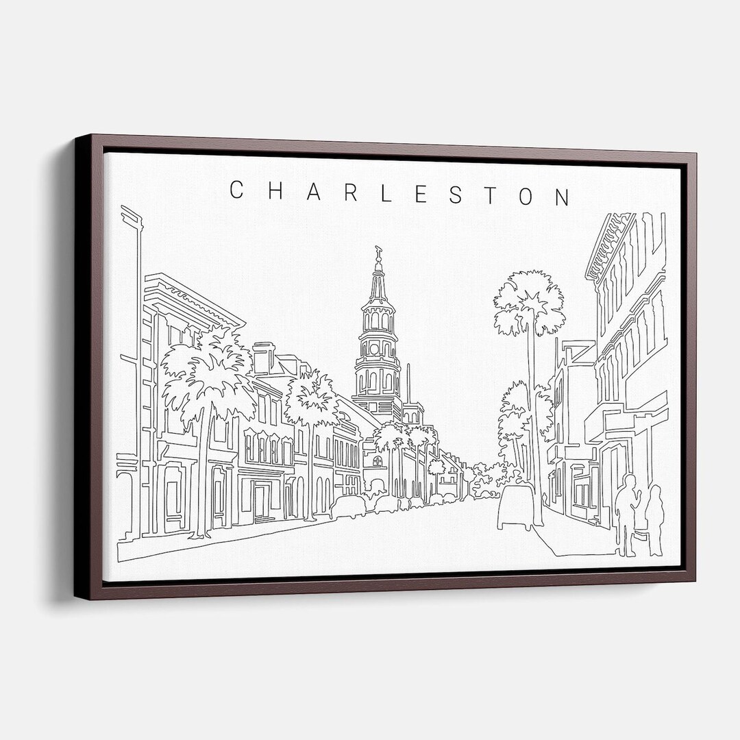 Charleston SC Canvas Art Print - Charleston One Line Drawing Canvas ...
