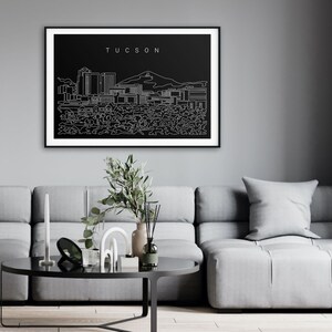 Tucson Skyline Wall Art - Tucson Arizona Art Print With Cityscape One ...