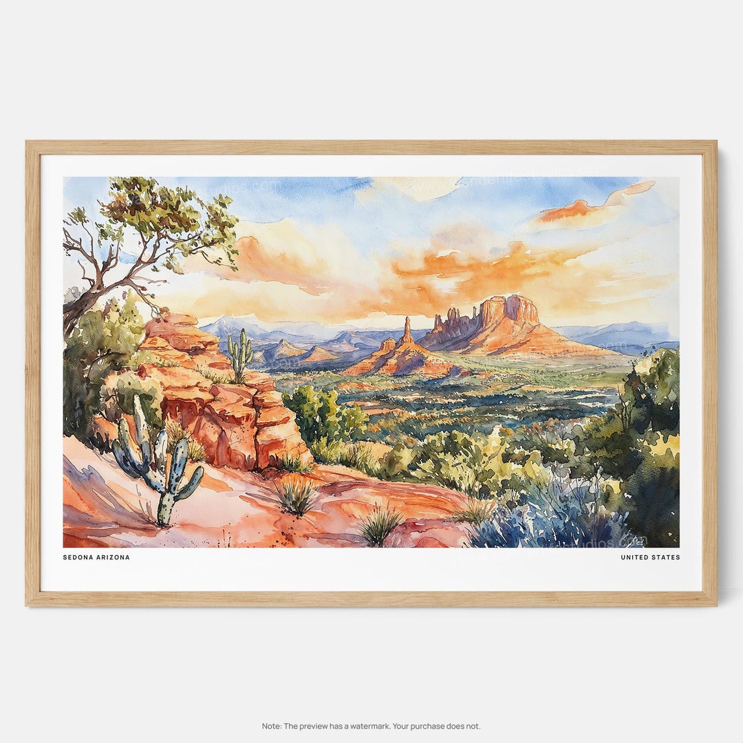Sedona, AZ Watercolor Art Print: Desert Landscape Wall Art - Etsy