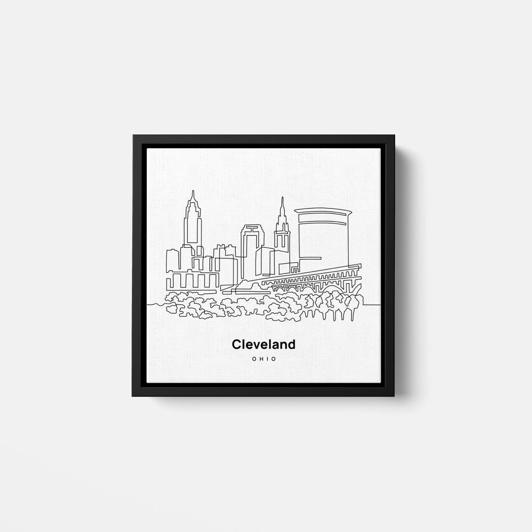 Cleveland Mini Art Print - 6x6 Canvas Print With Cleveland Skyline Line ...