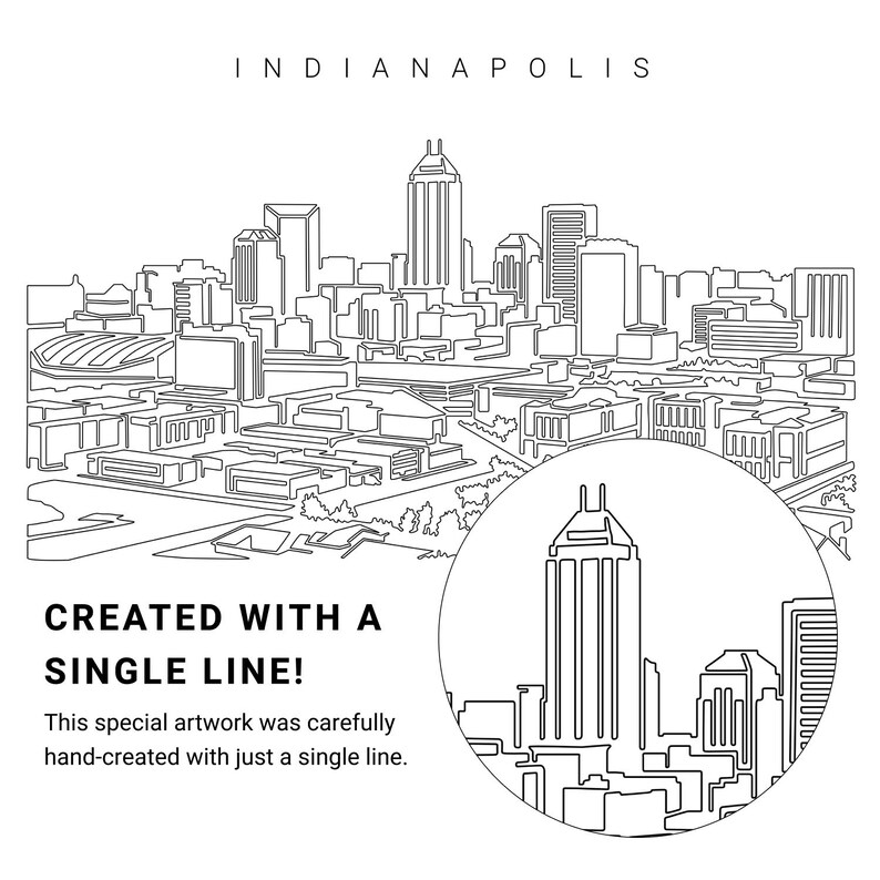 Indianapolis Printable Wall Art - Indianapolis Skyline Single Line Art ...