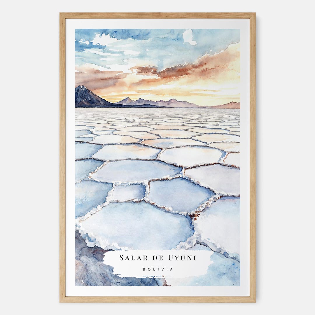 Salar De Uyuni Watercolor Art Print - Bolivia Salt Lake Wall Art ...