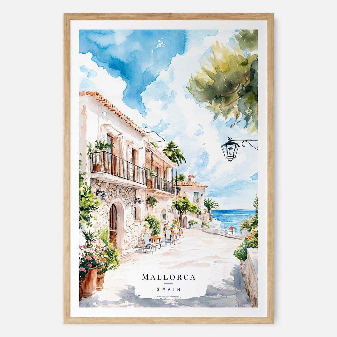 Mallorca Watercolor Print, Spain Coastal Art, Mediterranean Wall Decor ...