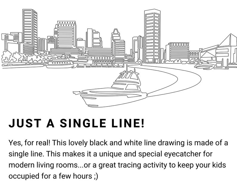 Baltimore Skyline Wall Art as One Line Drawing Baltimore - Etsy