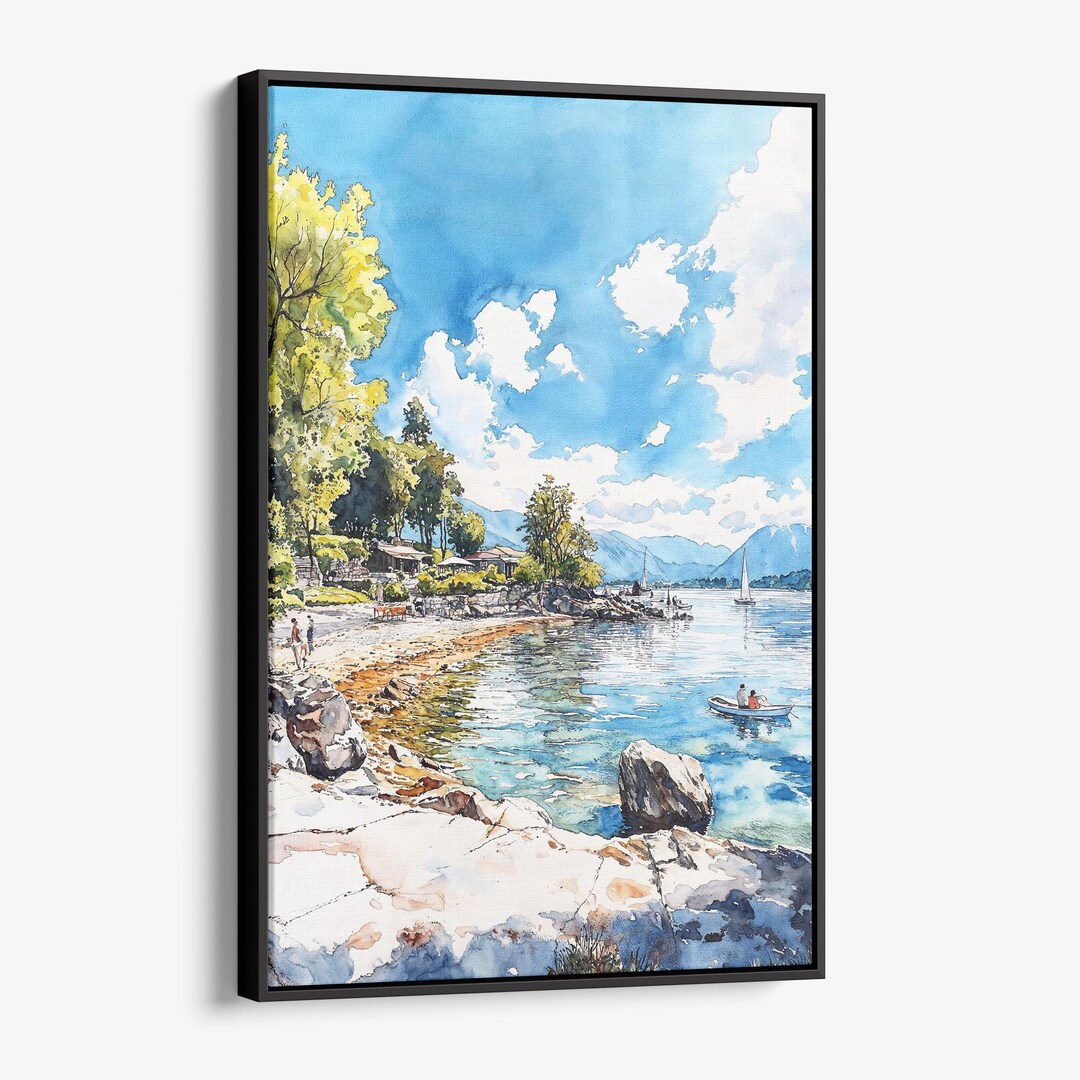 Lake Windermere Canvas Print: Charming Watercolor Lakeside Landscape ...