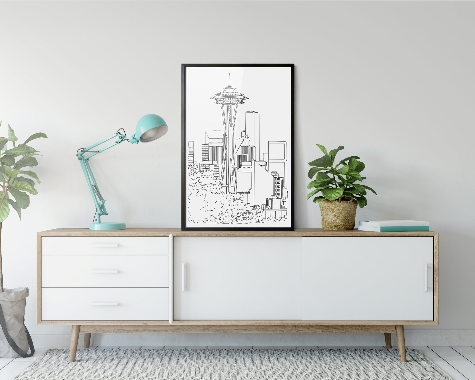 Framed Seattle Skyline Wall Art Seattle Art Print Seattle | Etsy