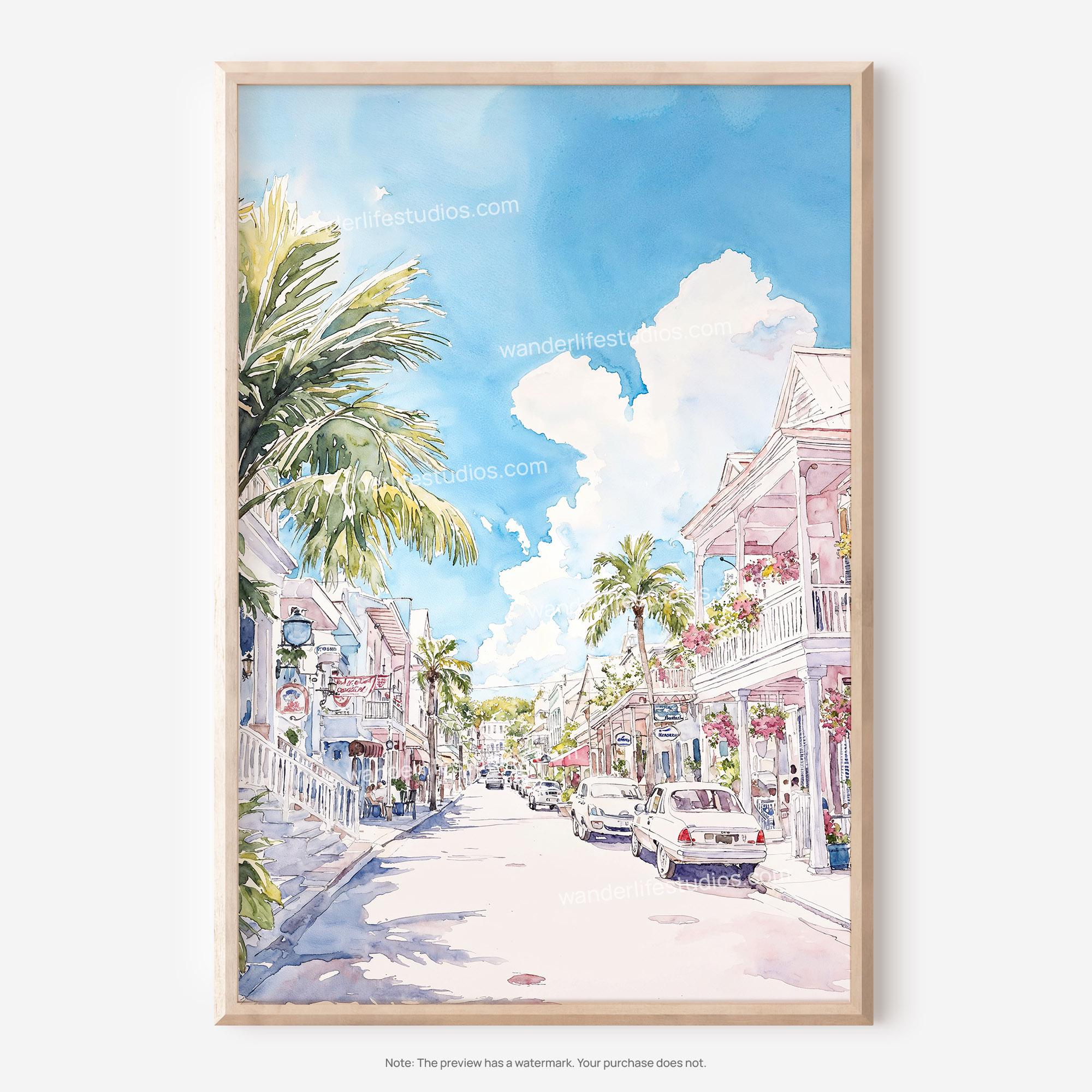 Key West Wall Art: Tropical Street Scene Digital Download for Home ...