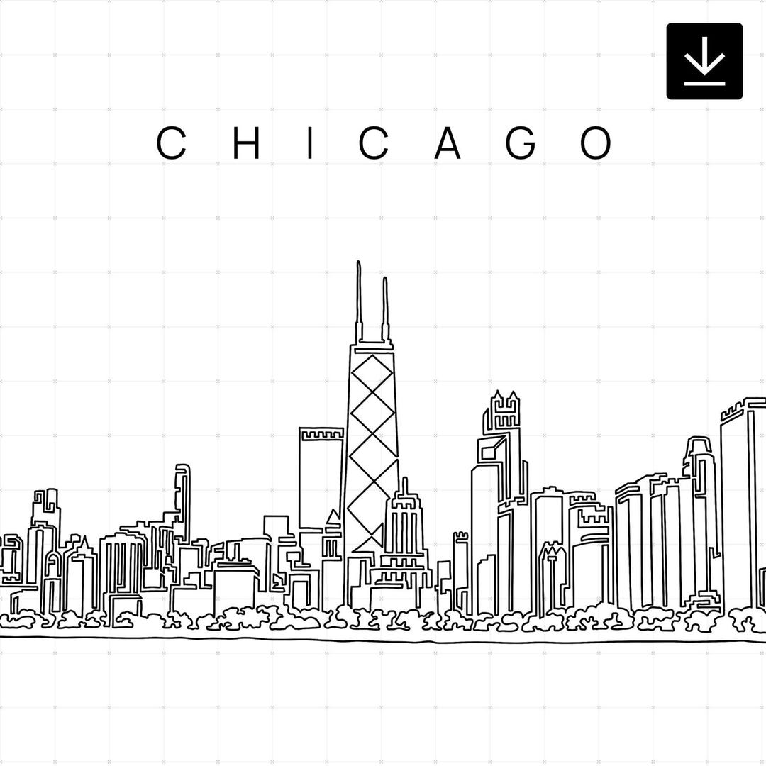 Chicago Skyline Printable Wall Art - Chicago Cityscape Single Line Art ...