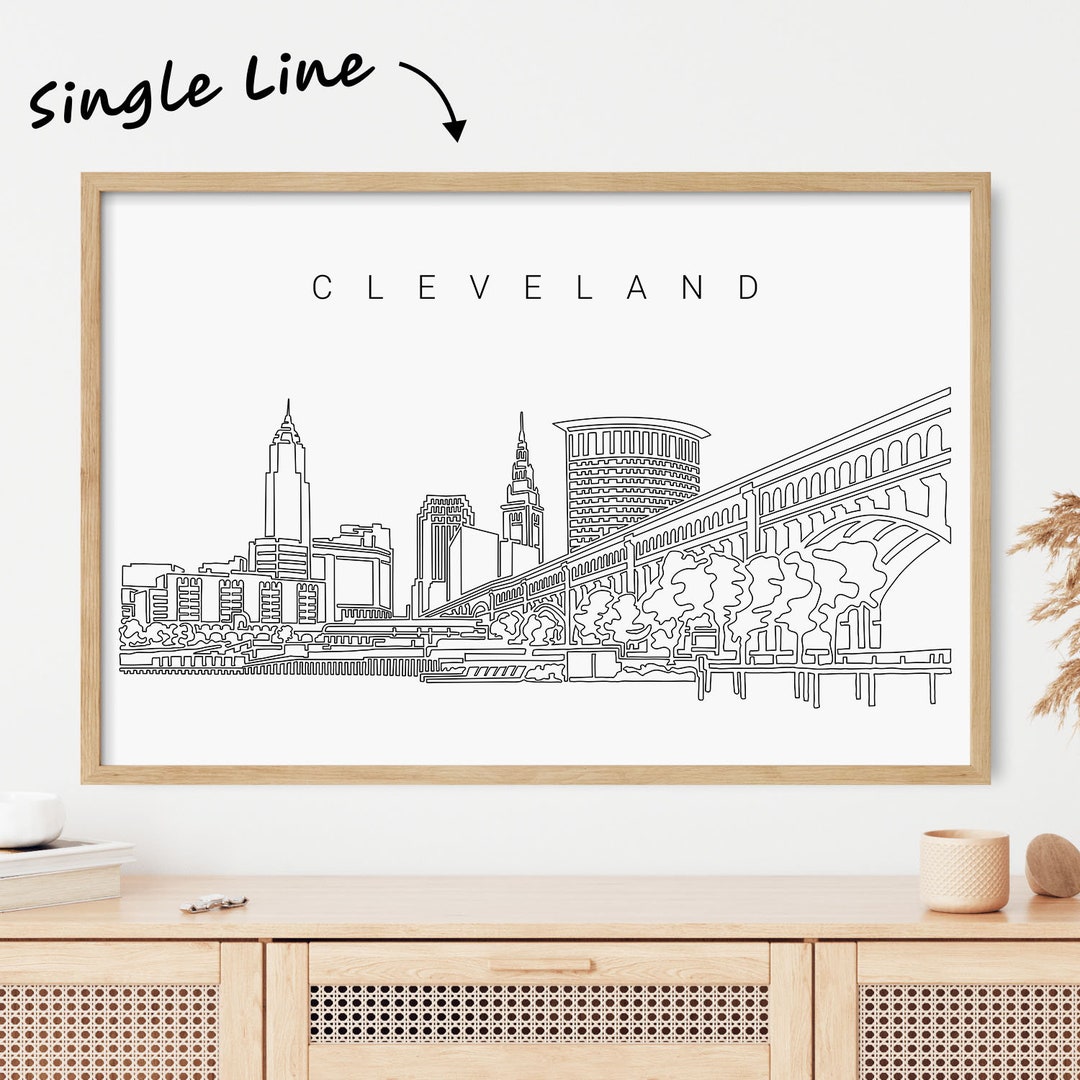 Framed Cleveland Skyline Poster - Aesthetic Cleveland Wall Art ...