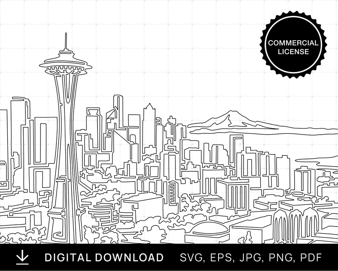 Seattle City Skyline SVG Printable Wall Art With Seattle - Etsy