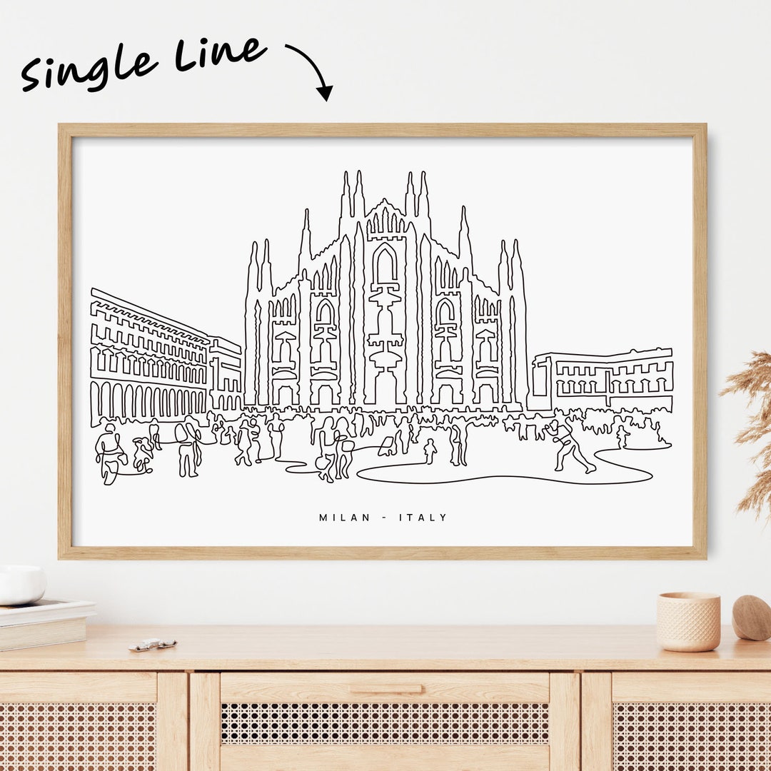 Framed Milan Art Print - Italy Wall Art Gift With One Line Drawing of ...