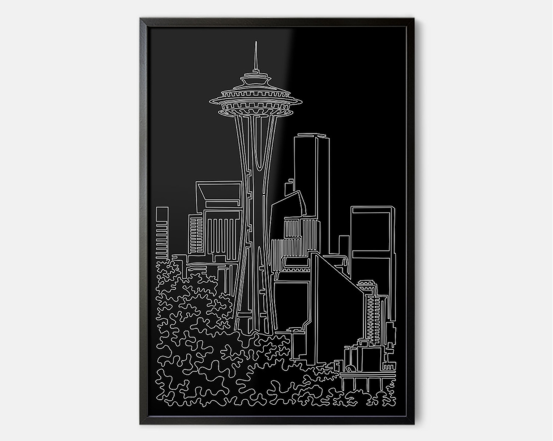 Framed Seattle Skyline Art Print Seattle WA Wall Art Seattle Wall Decor ...