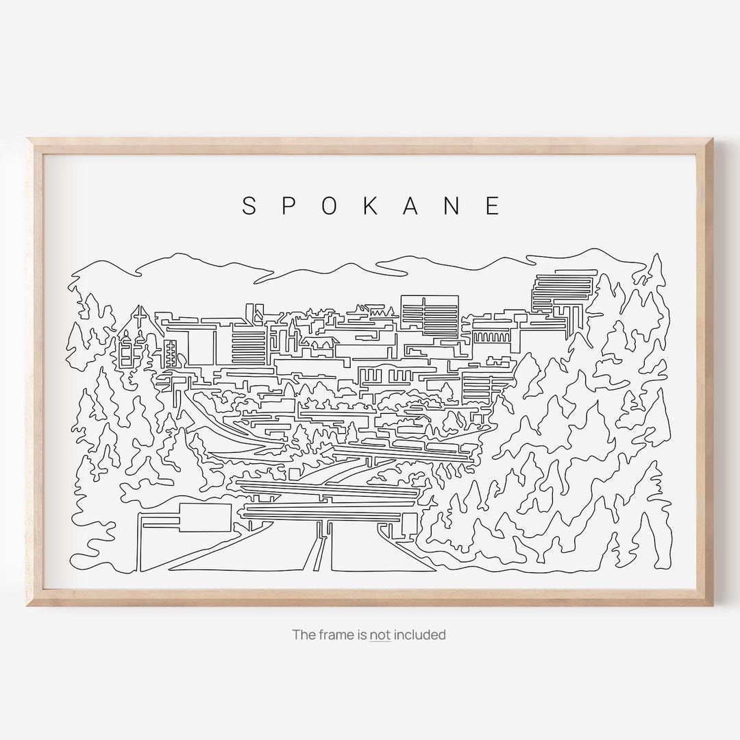 Spokane Wall Art - Spokane Skyline Art Print - Spokane WA One Line ...