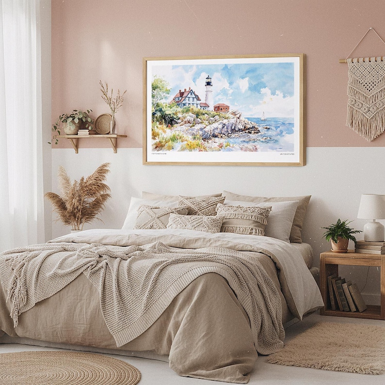 Portland Maine Lighthouse Watercolor Art Print: Coastal Landscape Wall ...