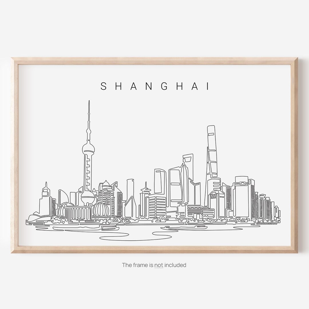 Shanghai Art Print - Shanghai Poster With Cityscape One Line Drawing ...