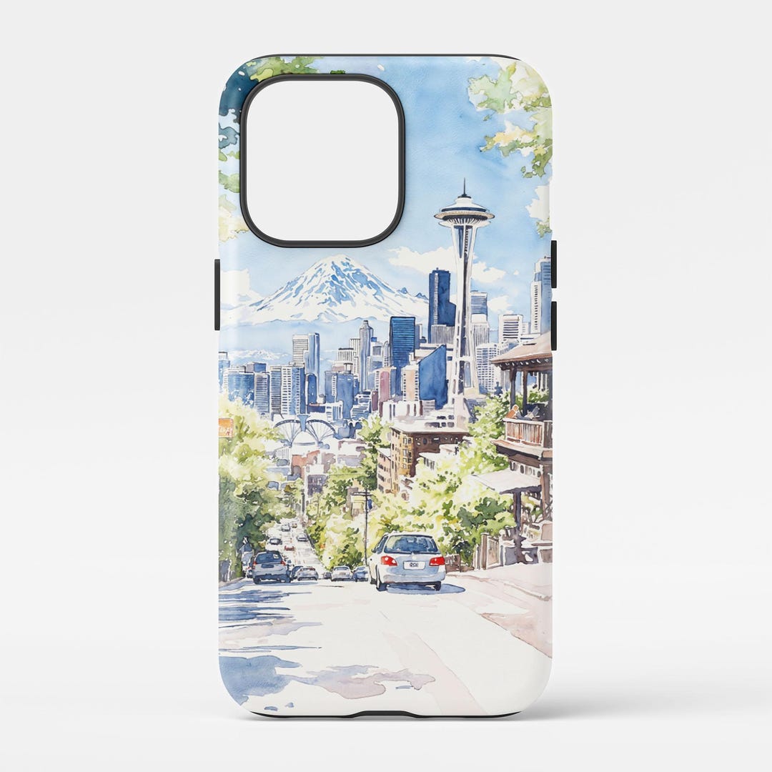 Seattle Skyline Phone Case: Watercolor Art Cover With Mount Rainier and ...