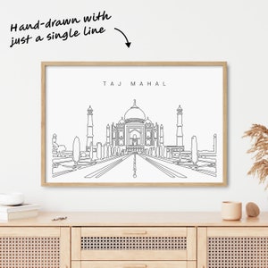 Taj Mahal Poster - India Art Print With Taj Mahal as Single Line Art ...